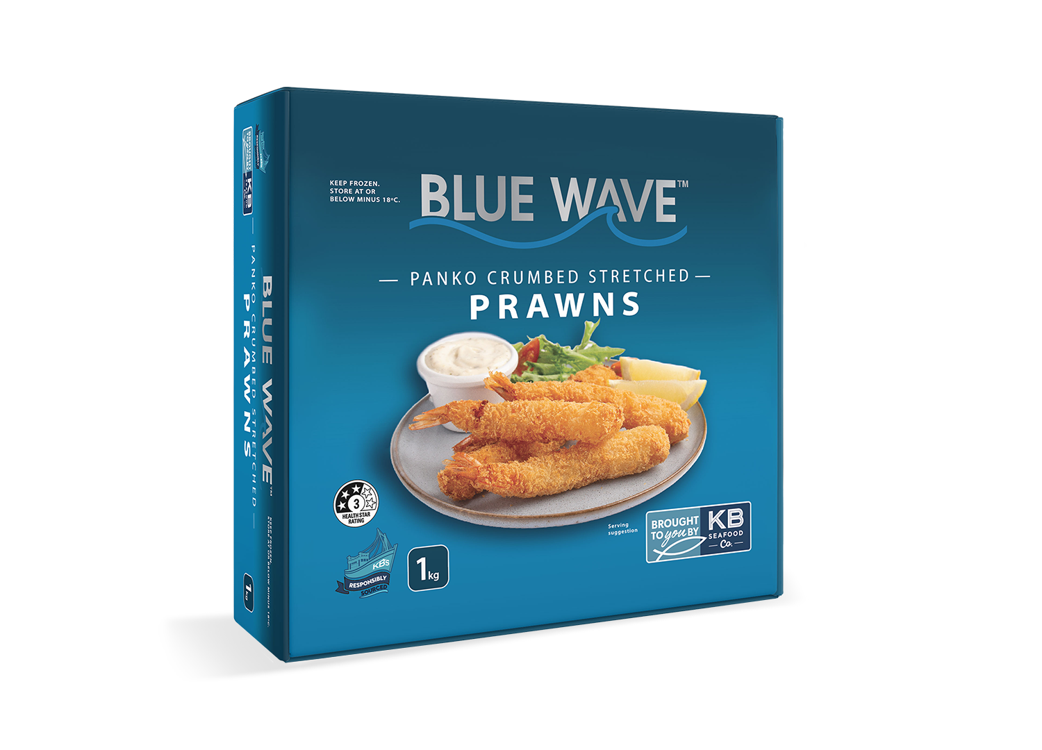 Blue Wave Panko Crumbed Stretched Prawns - KB Blue Wave