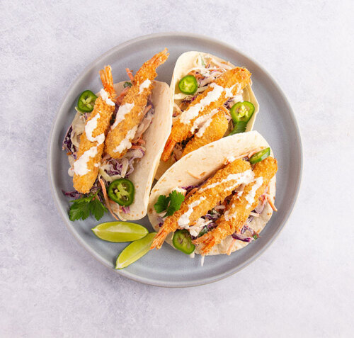 Crumbed Prawn Tacos with Zesty Slaw - KB Blue Wave